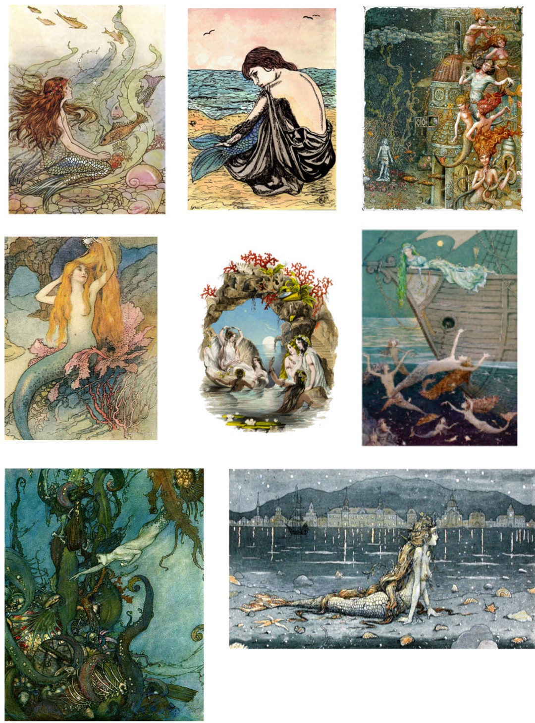 Fabric Panel/mermaid Fabric Panels Set 1 of 8 Panels /altered Art ...