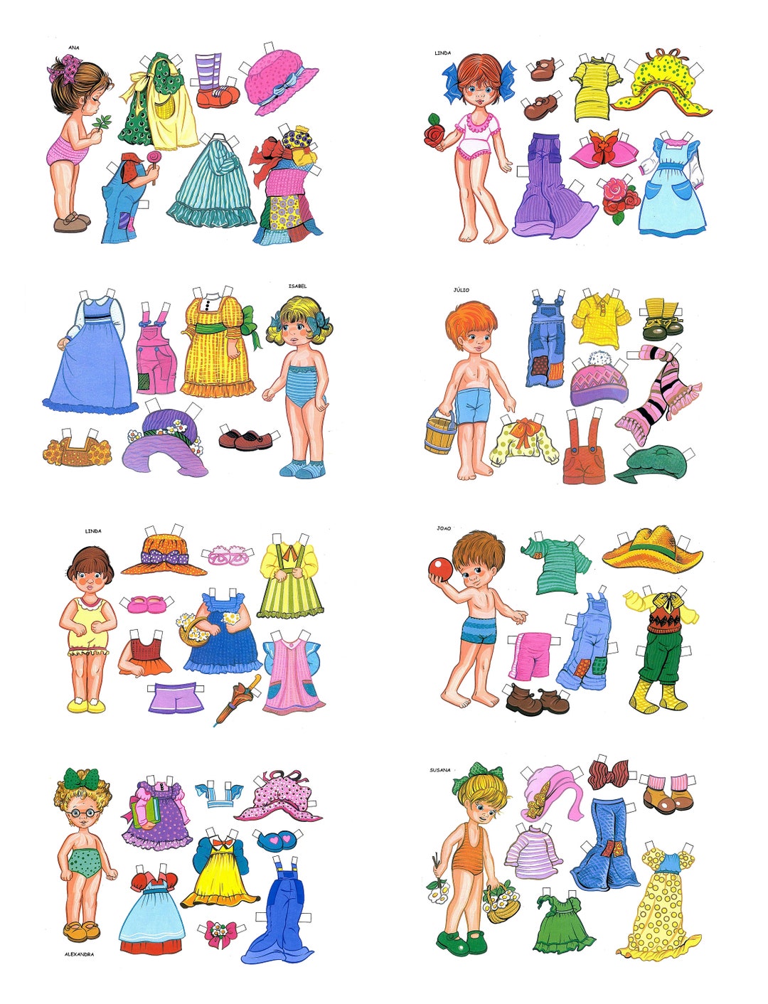 Fabric Panel/vintage Paper Dolls /cute Dolls/ Set of 8 Panels /altered ...