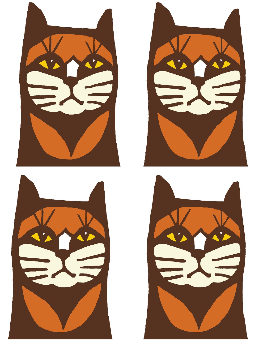 Fabric Panel; Vintage Brown Cats Illustrations Fabric Panel,quilting ...