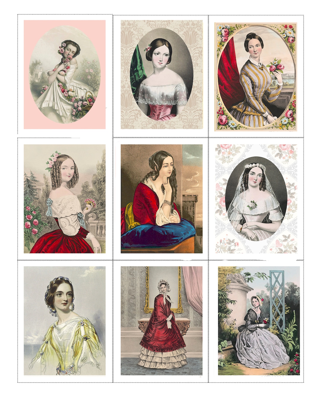 Fabric Panel /victorian Ladies / Set of 9 Panels /victorian Romantic ...