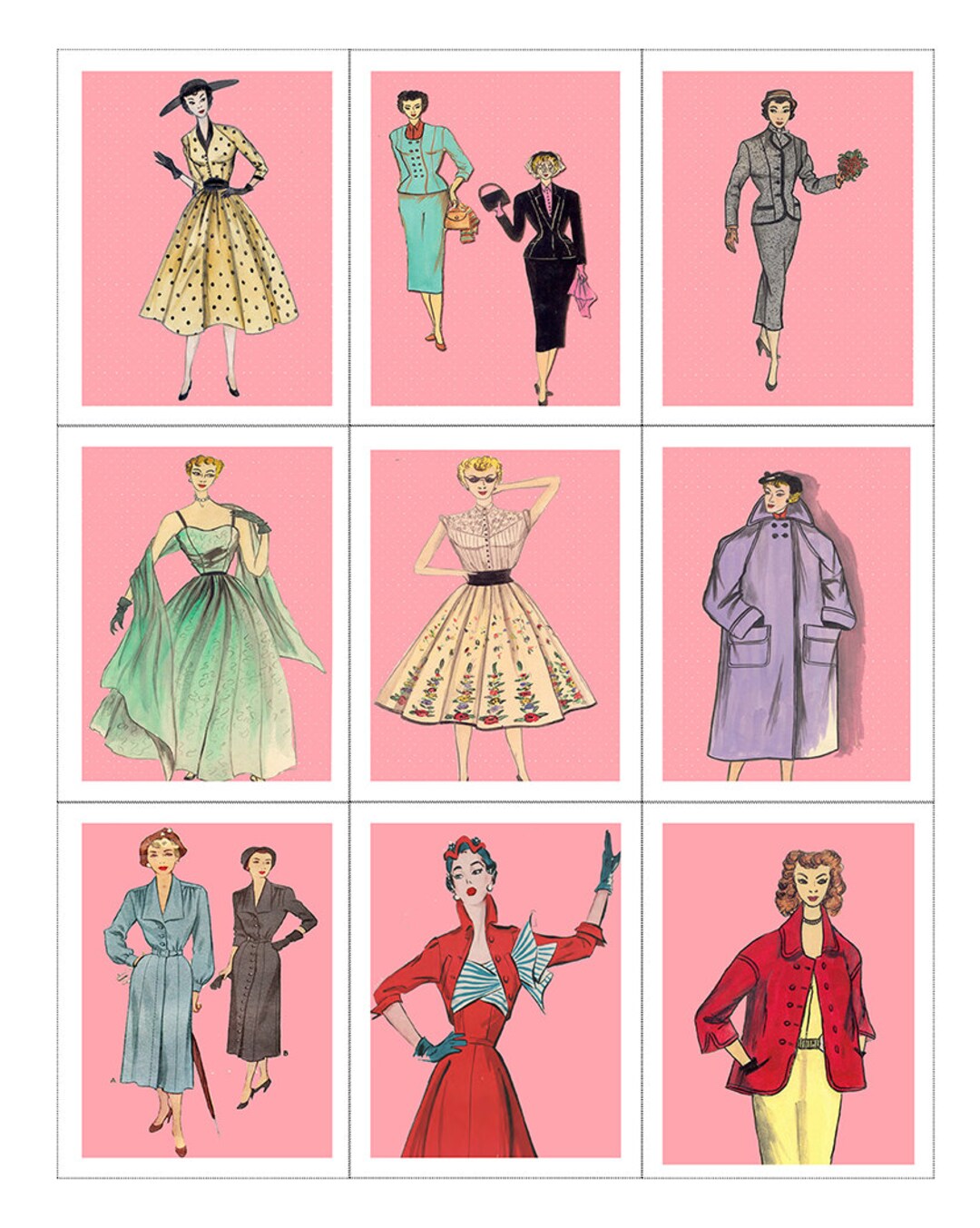 Fabric Panel/vintage Fashion / Set of 9 Panels /altered Art/ Cards ...