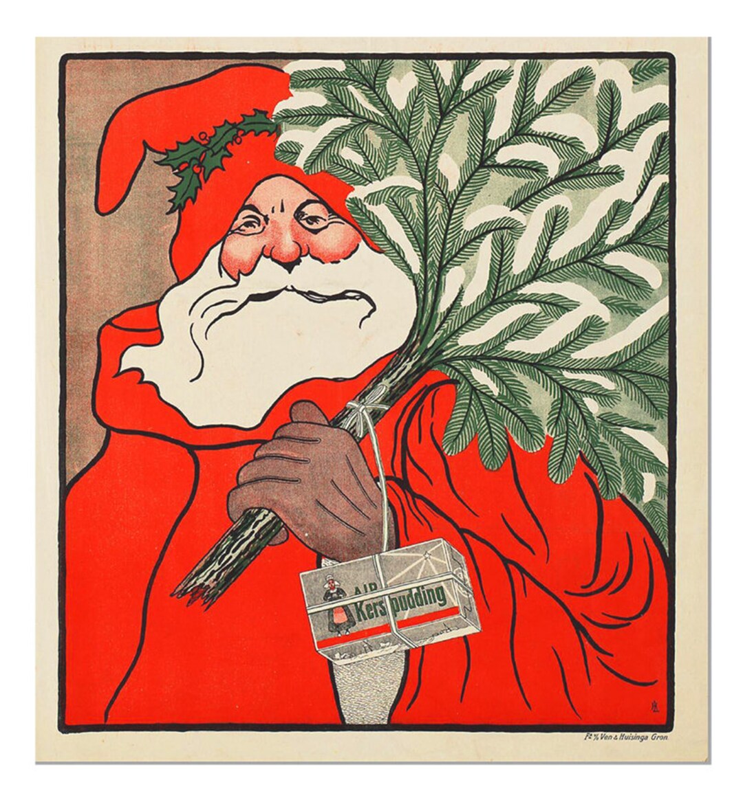 Christmas Fabric Panel Vintage Santa Clause Father Christmas Merry ...