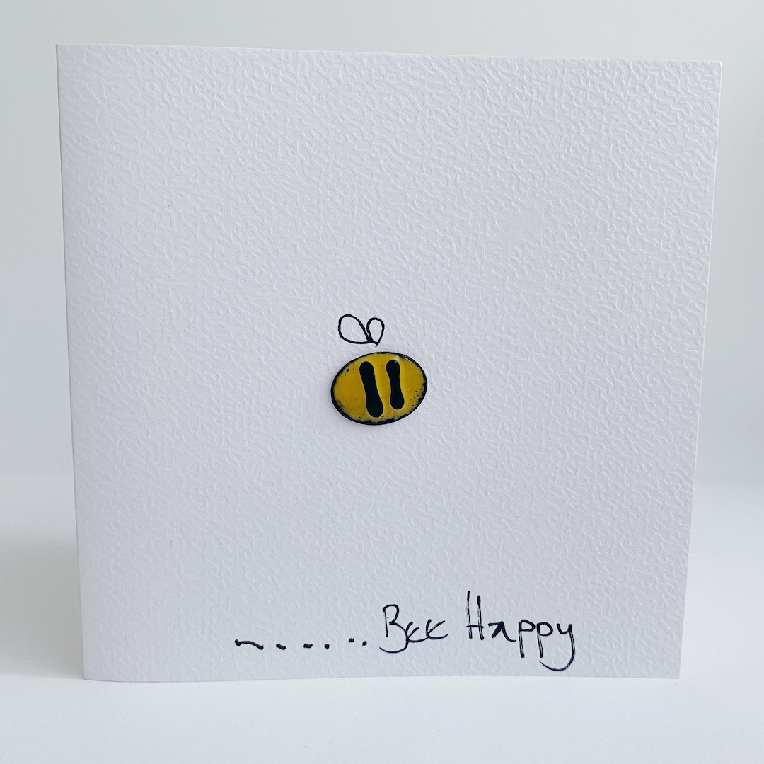 Handcrafted Bee Happy Greetings Card in Enamel, Bumble Bee All Occasion ...