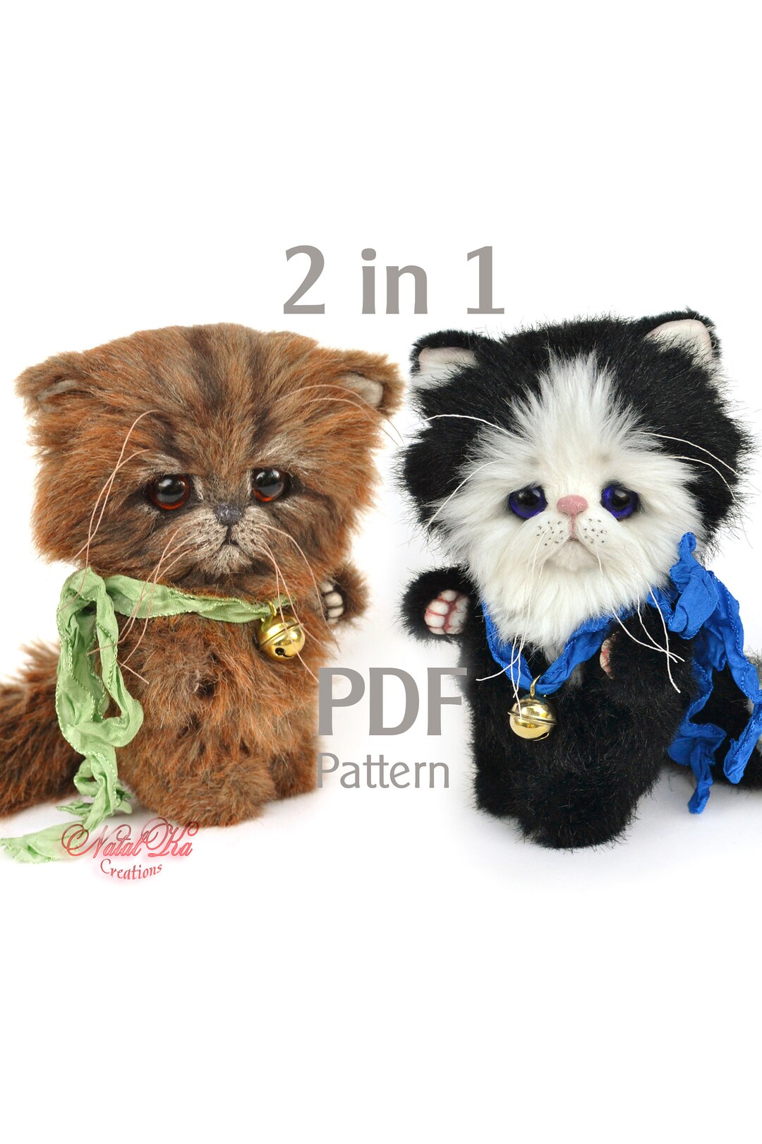 Pattern for the Two Teddy Cats 6.1 in With Material List and Sewing ...
