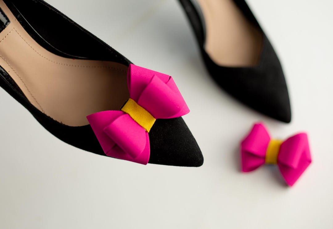 Beautiful Pink& Yellow Shoe Clips, Summer Shoe Clips, Fuchsia Bridal ...