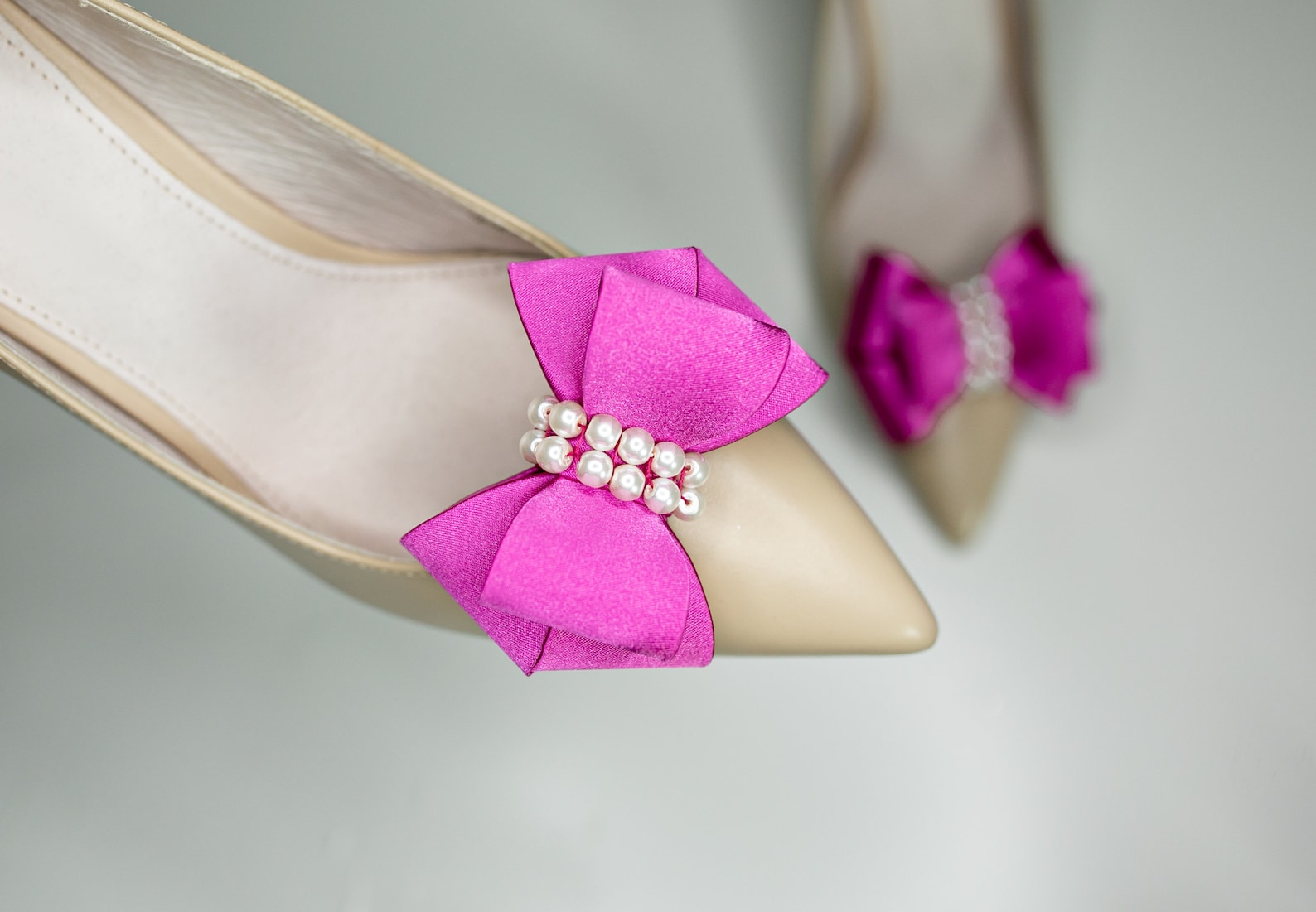 Fuchsia Pearl Bows Shoe Clips for Bridal Heels, Fuchsia Shoe Clips Bows ...