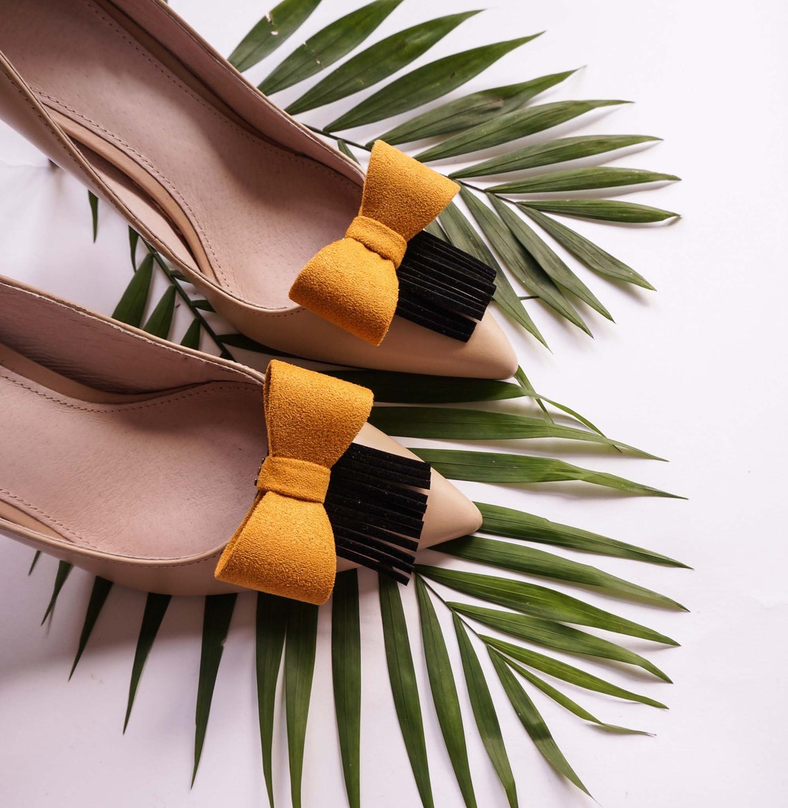 Mustard Suede Fringe Shoe Bows, Faux Suede Fabric Shoe Bows Clips, Faux ...