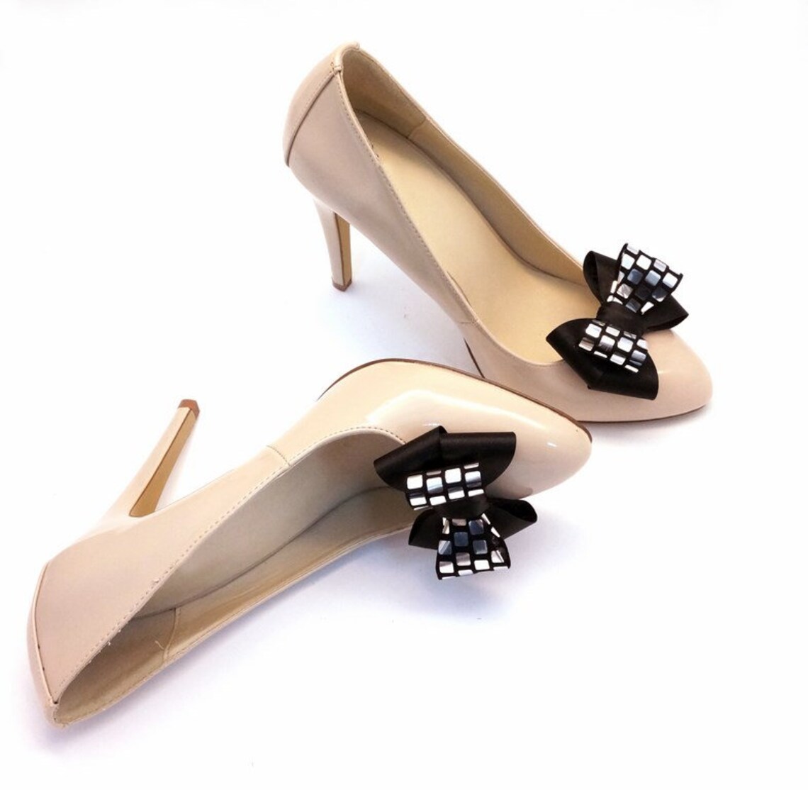 Black Shoe Clips with Silver Sequin Fabric Bow Shoe Clips for | Etsy