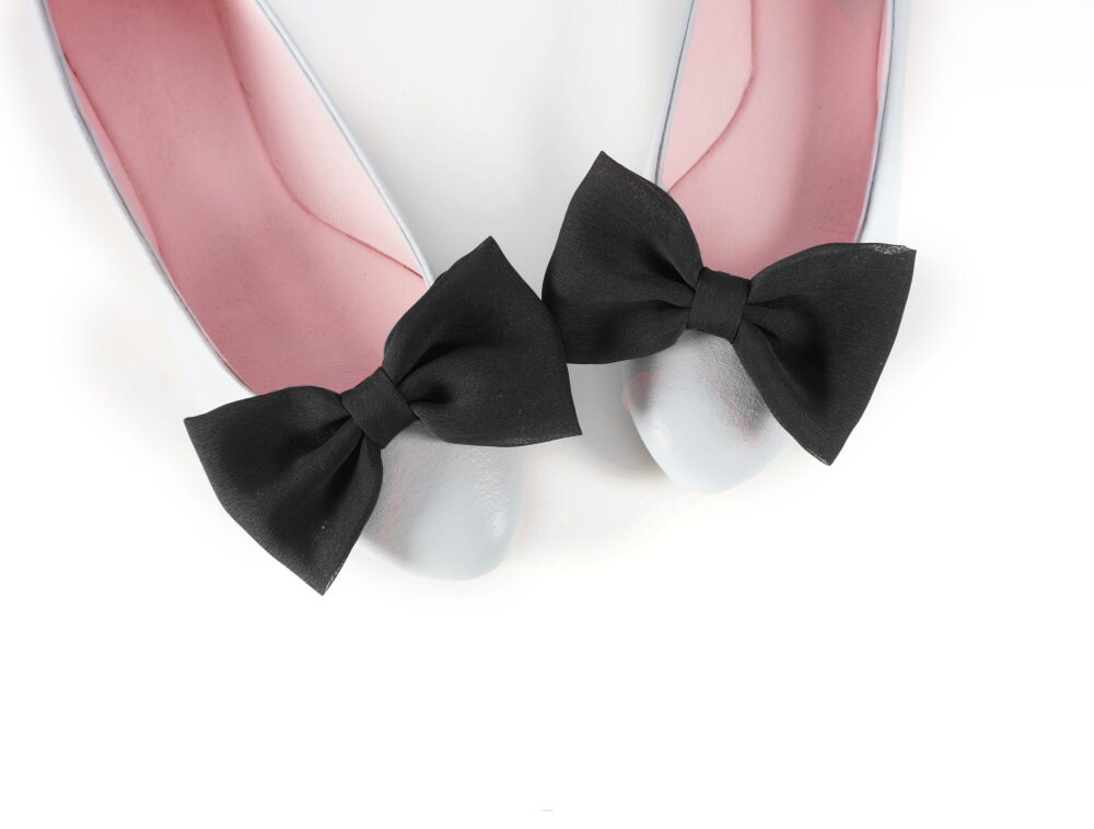 Chiffon Fabric Black Bow Shoe Clips for Women, Chiffon Bow Shoe Clips ...