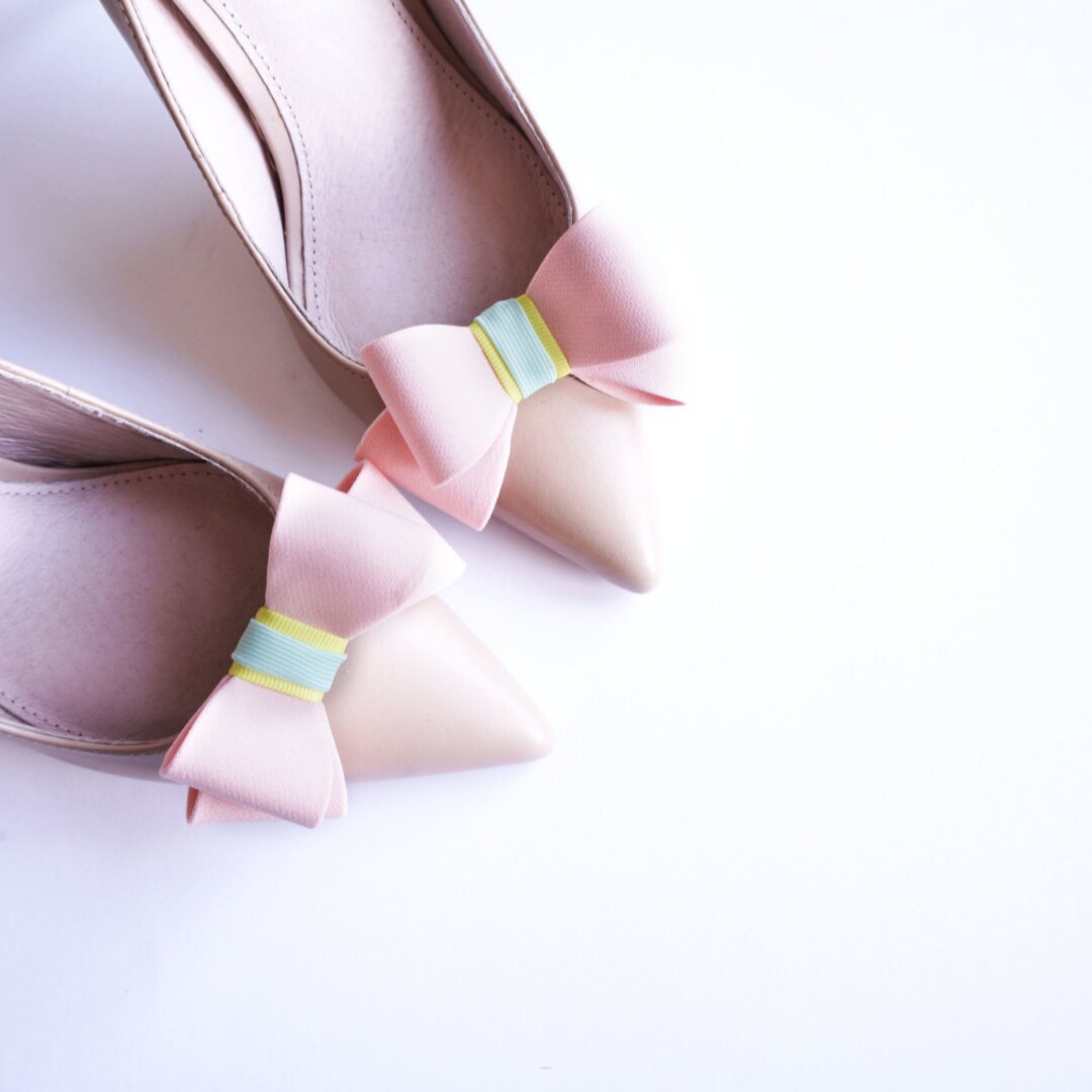 Powder Pink Shoe Clips Bows, Handmade Shoe Clips by Coquet, Labor Day ...