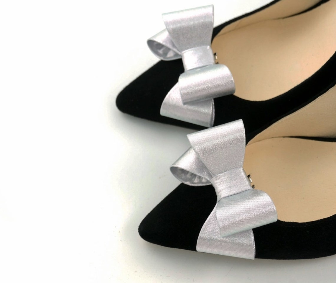 Metallic Fabric Silver Shoe Bows for Bridal Sandals Silver - Etsy