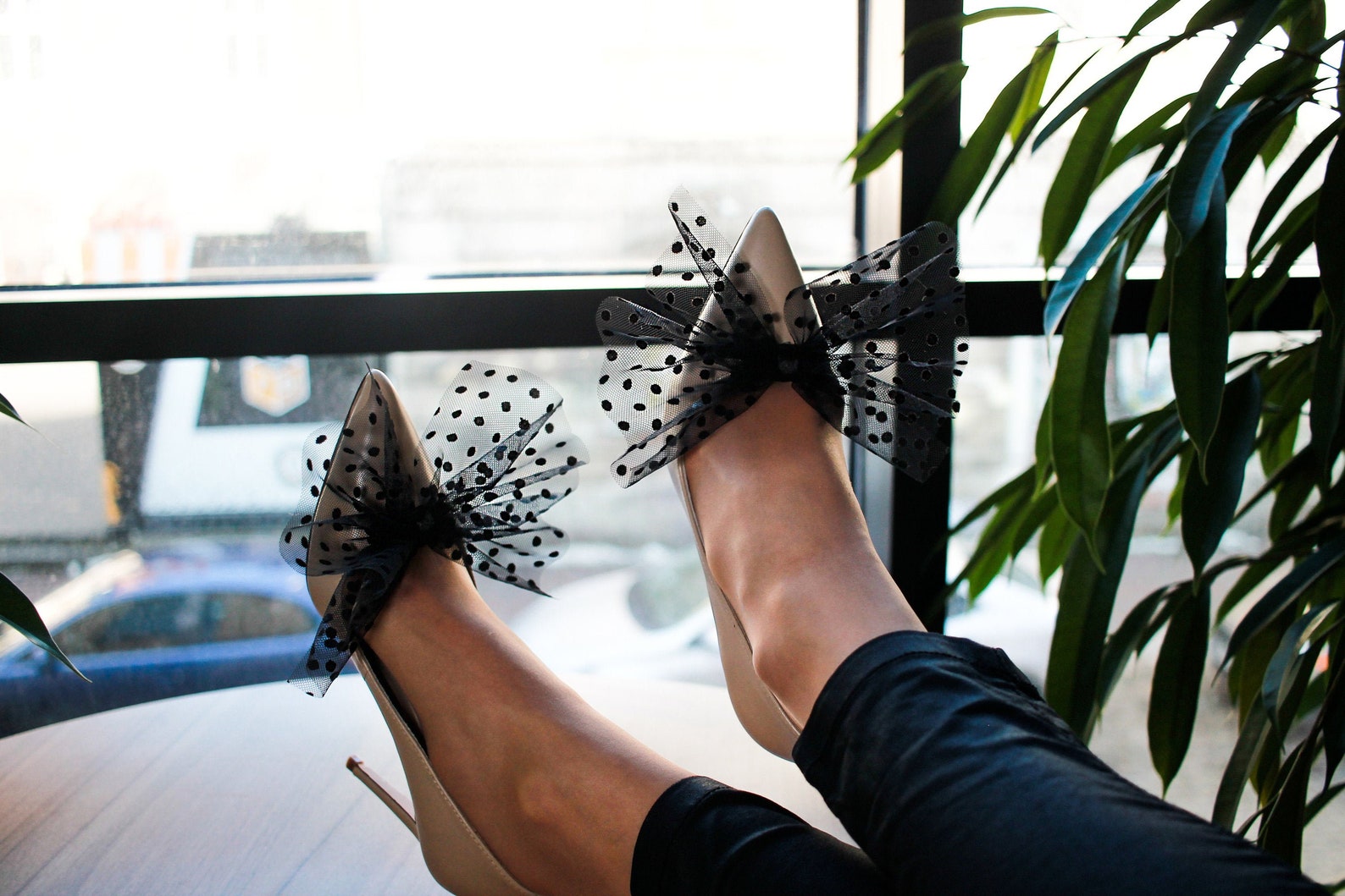 Polka Dot Lace Black Bow Shoe Clips for Women Black Tulle | Etsy