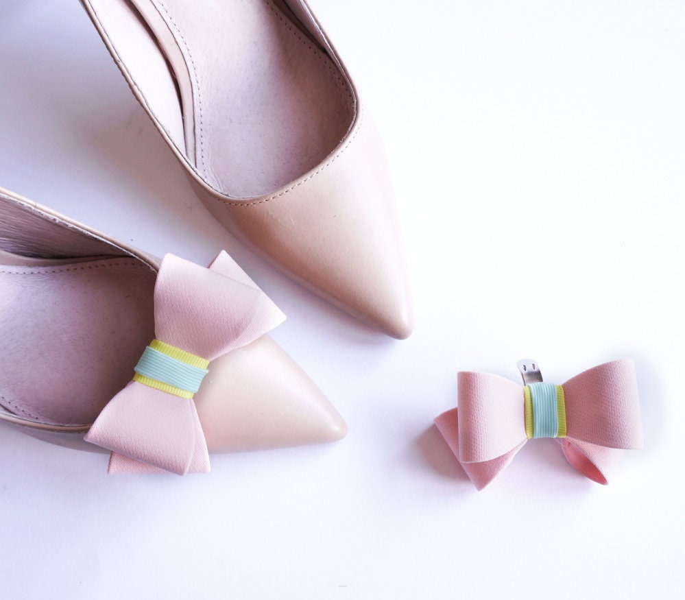 Powder Pink Shoe Clips Bows Handmade Shoe Clips by Coquet - Etsy UK