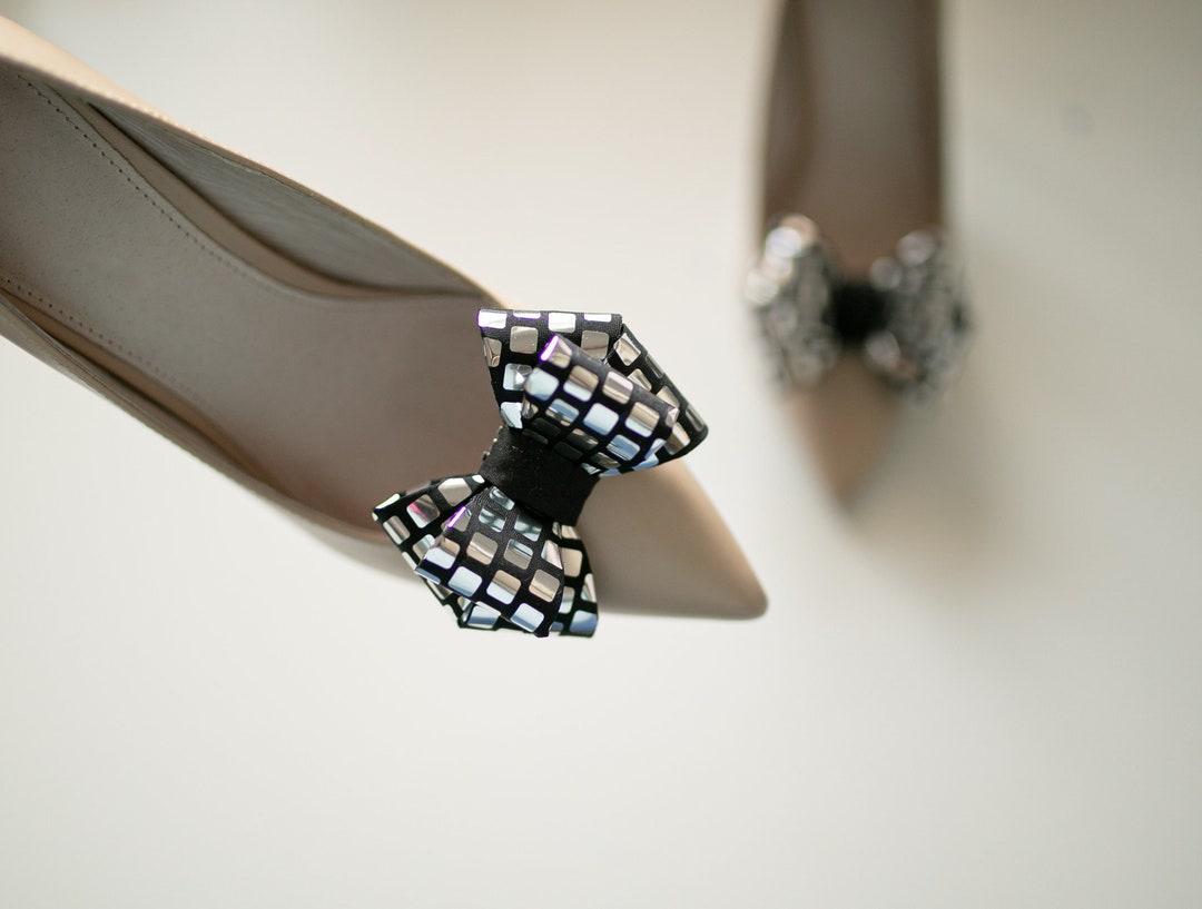 Silver and Black Handmade Shoe Clips for Women, Silver Sequin Fabric ...