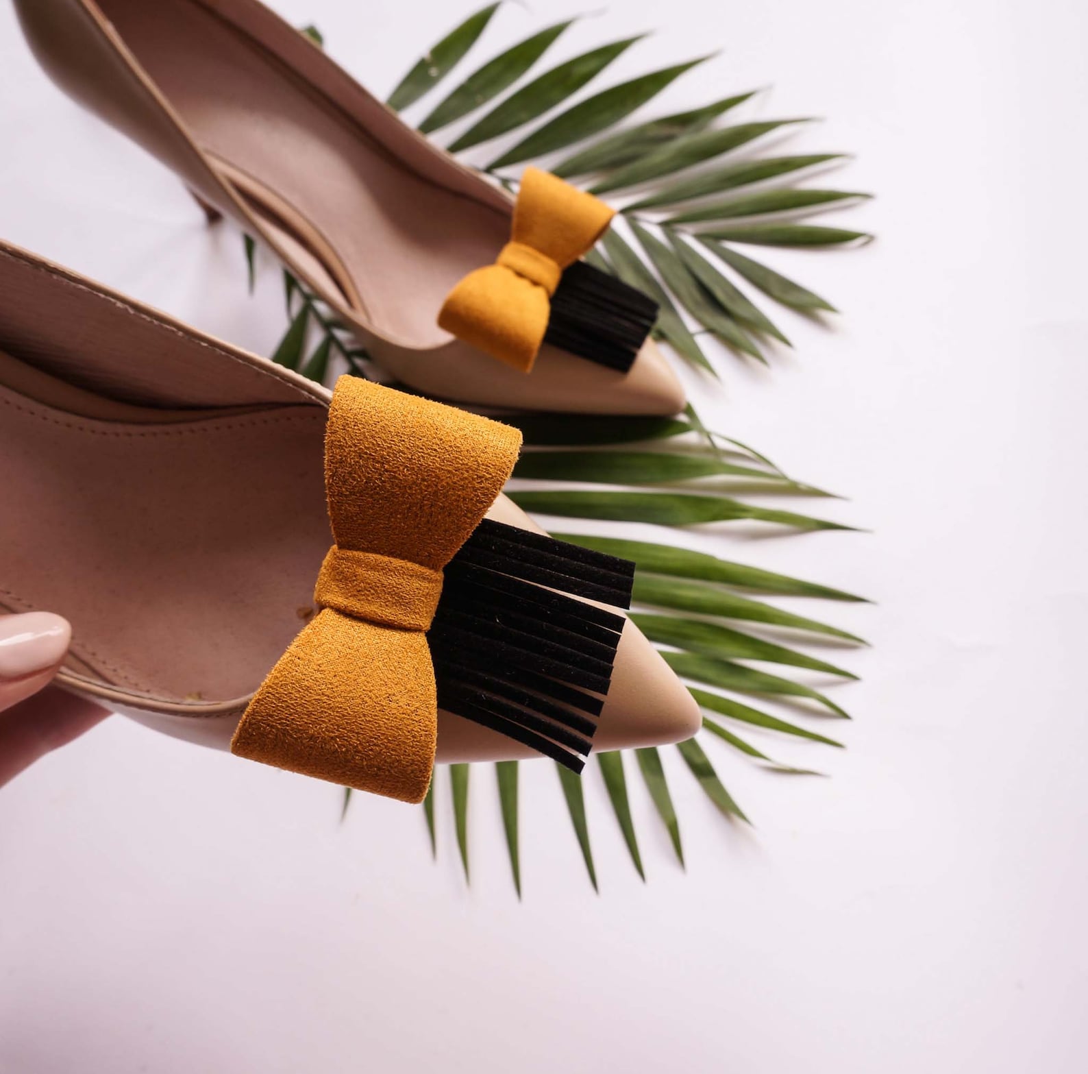 Mustard Suede Fringe Shoe Bows, Faux Suede Fabric Shoe Bows Clips, Faux ...
