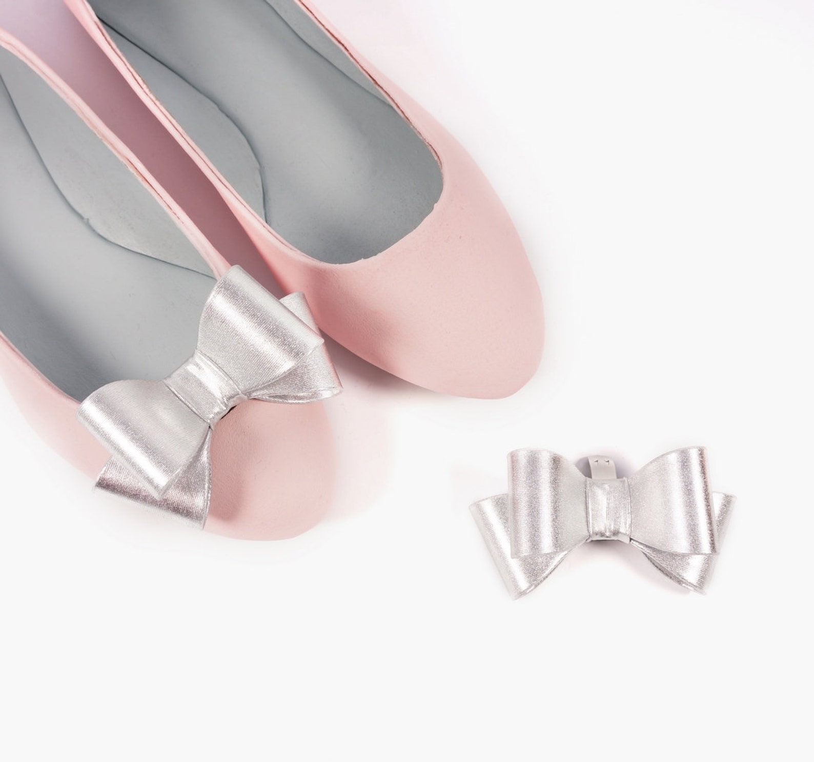 Metallic Fabric Silver Shoe Bows for Bridal Sandals Silver | Etsy