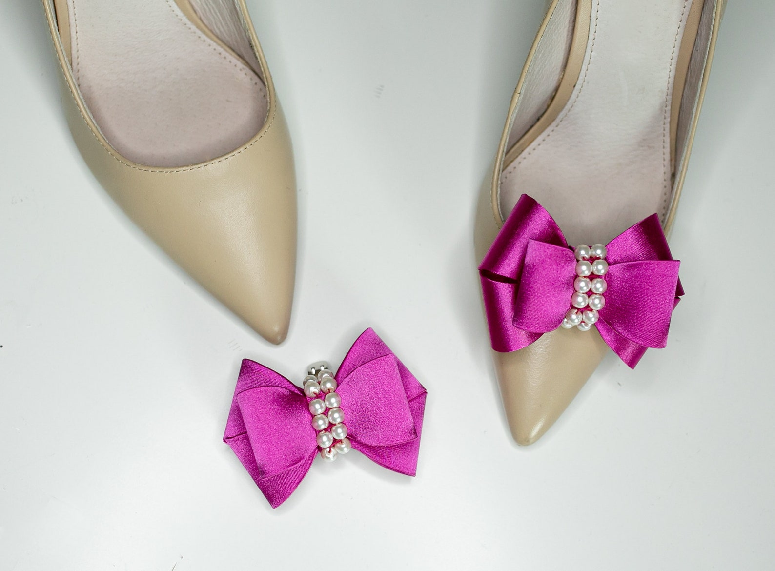 Fuchsia Pearl Bows Shoe Clips for Bridal Heels, Fuchsia Shoe Clips Bows ...