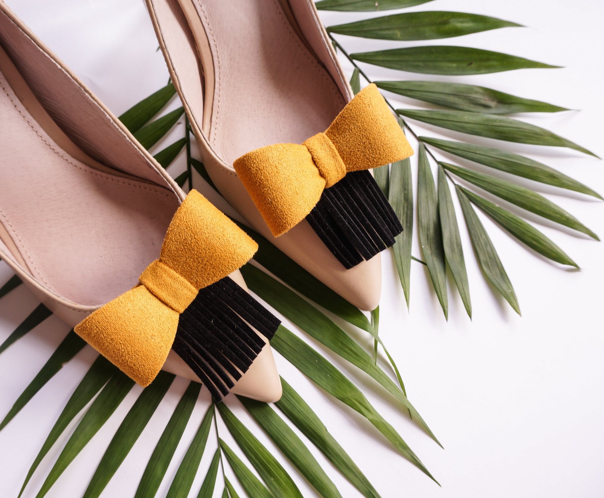 Mustard Suede Fringe Shoe Bows, Faux Suede Fabric Shoe Bows Clips, Faux ...
