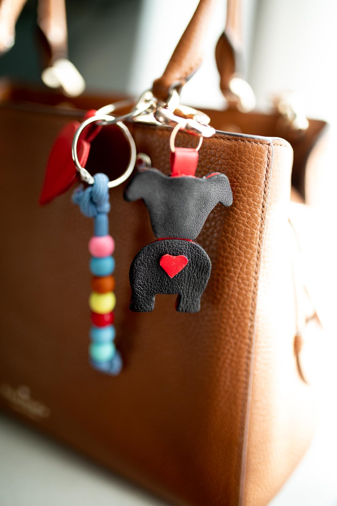 Leather Dog Bag Charm Keychain , Handdbag Charm for Dog Lover. Purse ...