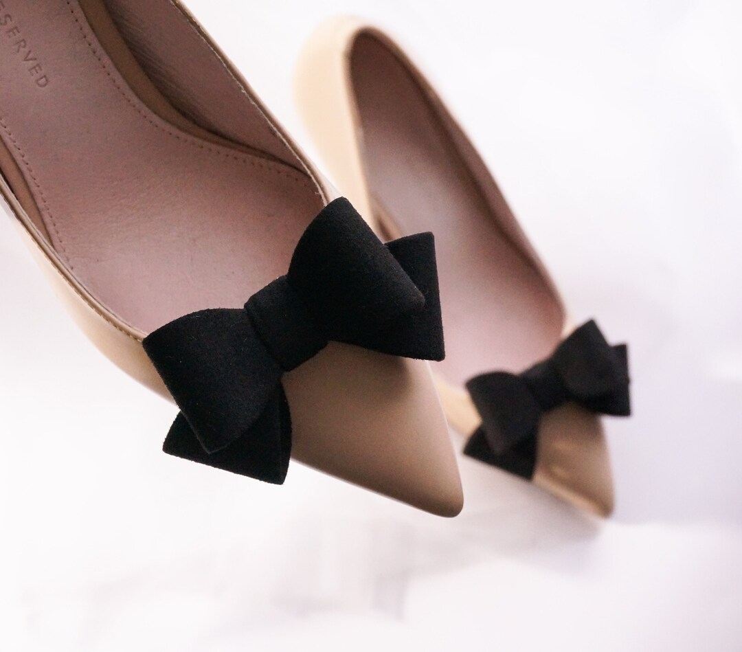 Black Shoe Clips Bows for Women, Black Bows Shoe Charm , Faux Leather ...