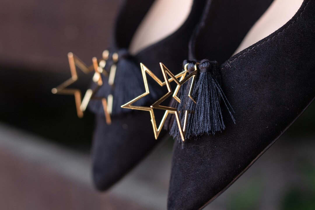 Beautiful Black Shoe Clips With Golden Stars. Handmade Shoe Clips for ...