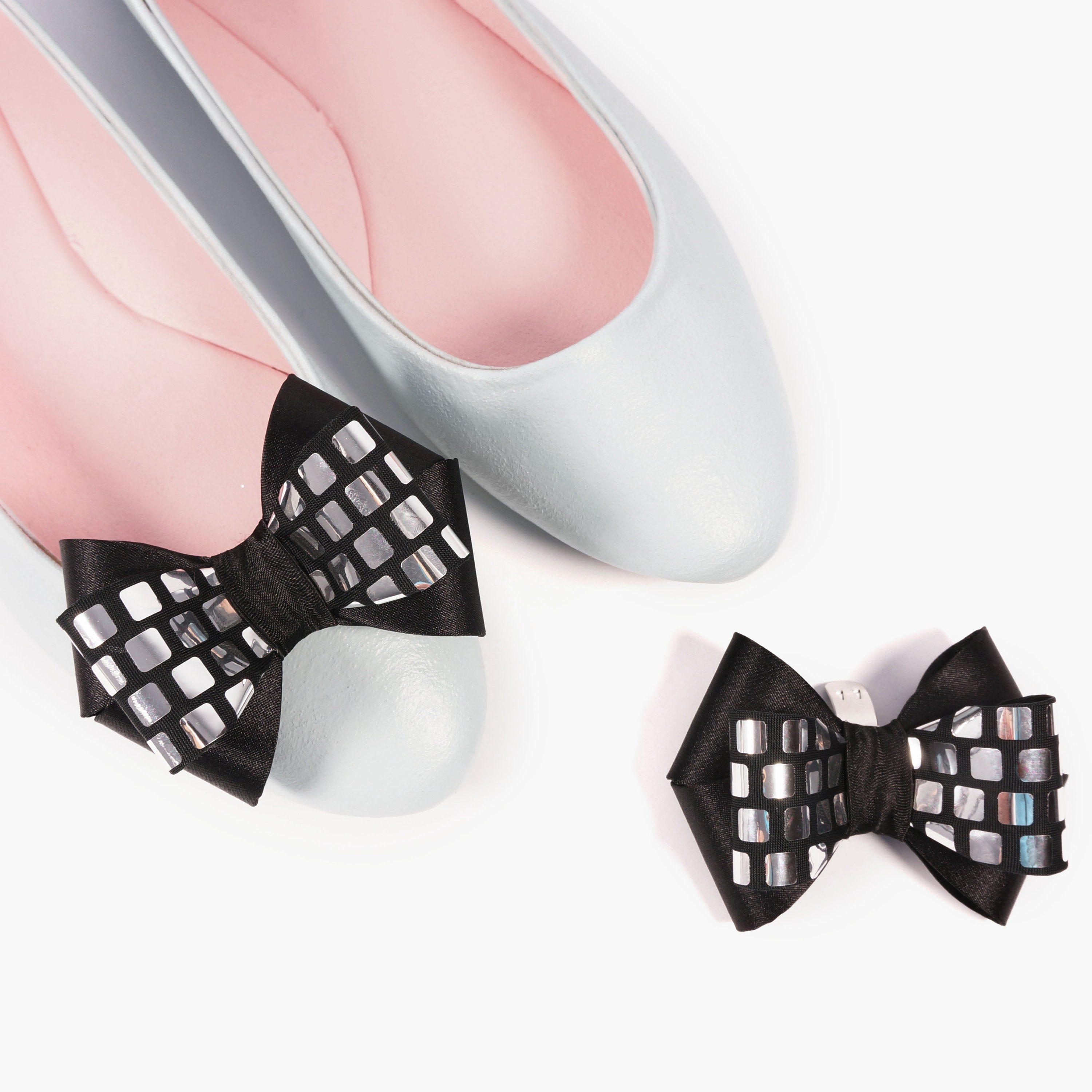 Black Shoe Clips With Silver Sequin Fabric Bow Shoe Clips for | Etsy