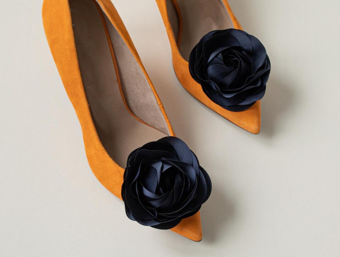 Handmade Navy Rose Flower Shoe Clips – Elegant Floral Accessories for ...