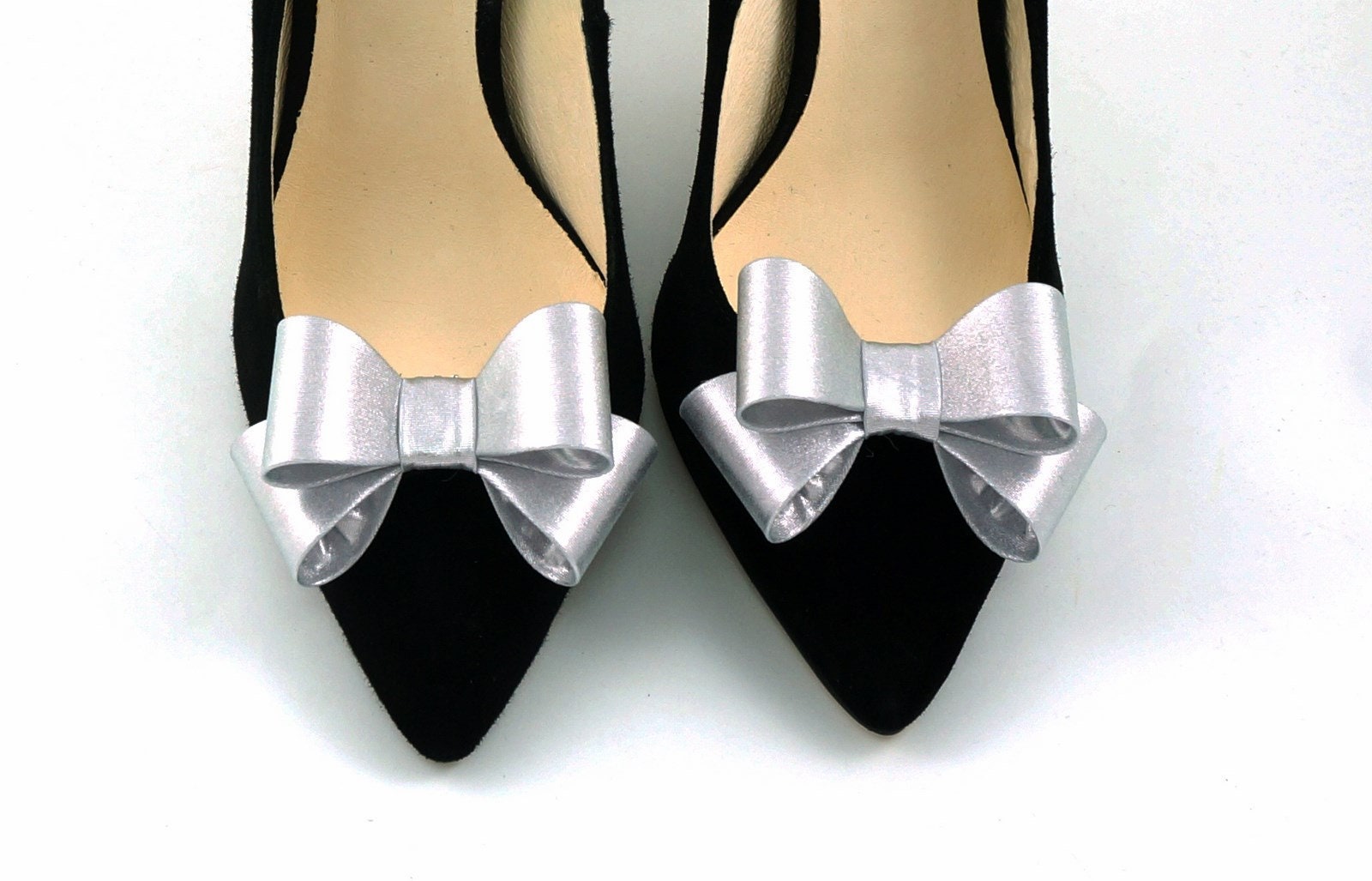 Metallic Fabric Silver Shoe Bows for Bridal Sandals Silver | Etsy