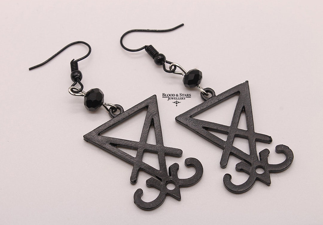 Gothic Satanic Sigil Lucifer Satan Black Silver Occult Earrings - Etsy