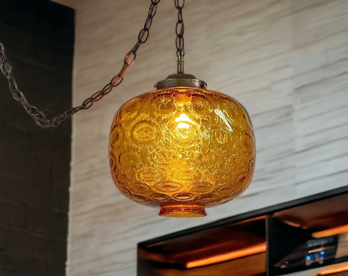 Vintage Mid Century Modern Swag Pendant Hanging Light, Round Golden ...