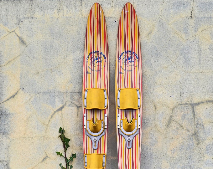 Vintage Water Skis Pair, Childrens Wooden Water Skis, Captain Kidd ...