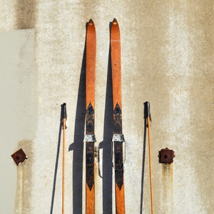 Vintage Wooden Northland Monarch Snow Skis and Poles, Wood Ski, Cabin ...