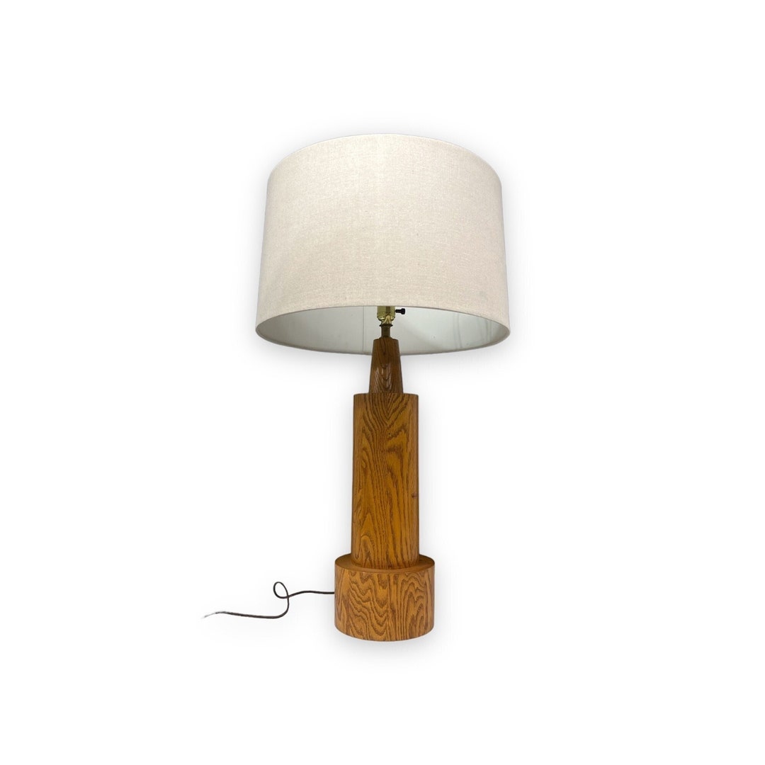Vintage Mid Century Solid Wood Lamp, Beach House Lamp, Wood Cylinder ...