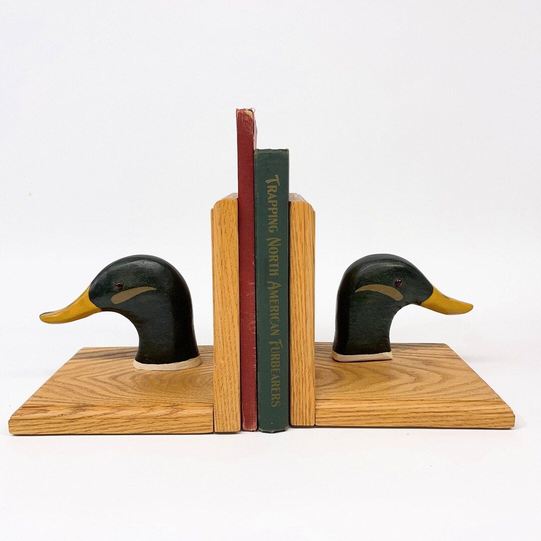 Vintage Wood Mallard Duck Bookends - Handmade Wood Animal Bookends ...