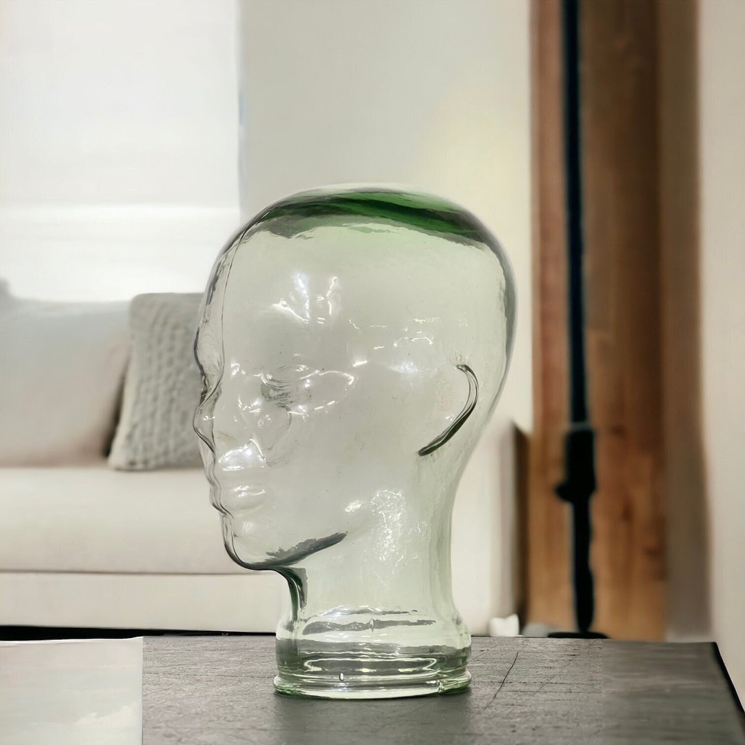 Vintage Clear Green Glass Mannequin Head Display for Hats, Wigs ...