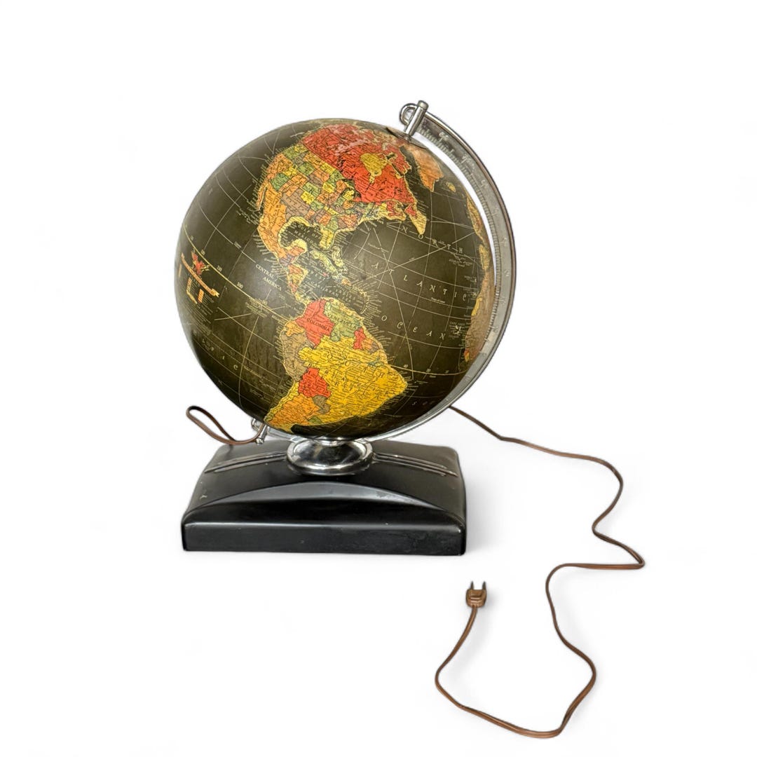 Vintage Replogle Starlight Glass Globe Lamp – 1940s Illuminated World ...