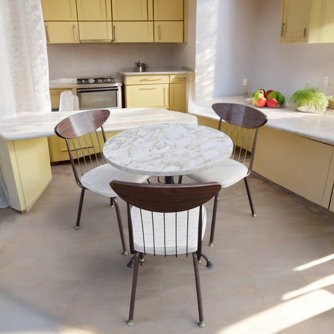 Vintage Retro Kitchen Dinette Set - Chromcraft Set 3 Chairs With Round ...