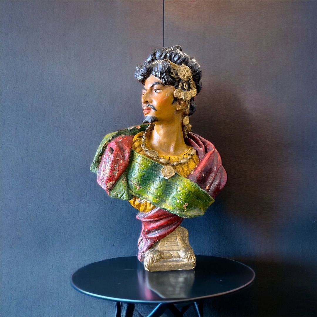 Vintage Spanish Plaster Statue on Pedestal - Colorful Spanish Revival ...