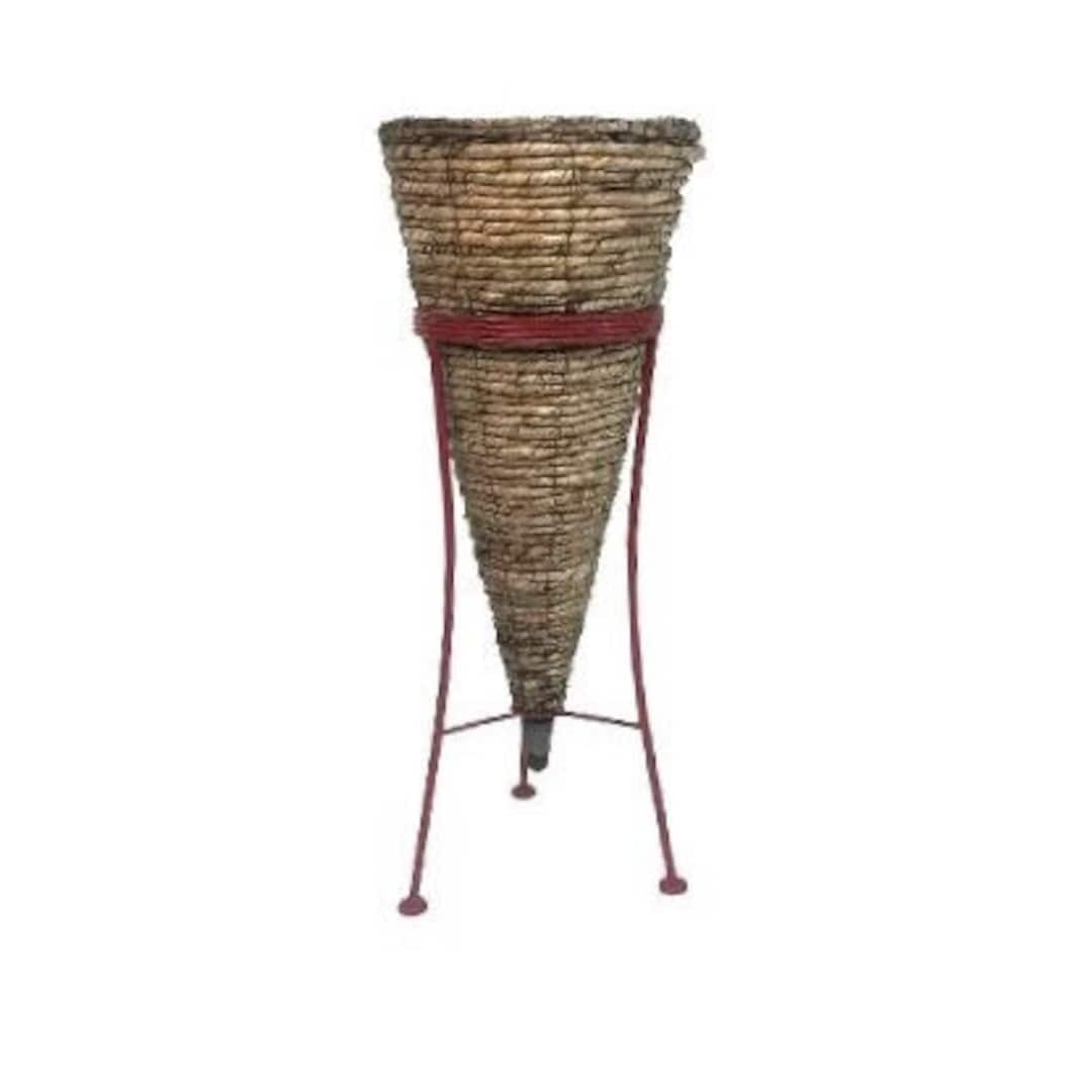 Vintage Cone Shaped Basket Boho Plant Stand, Metal Indoor Plant Holder ...