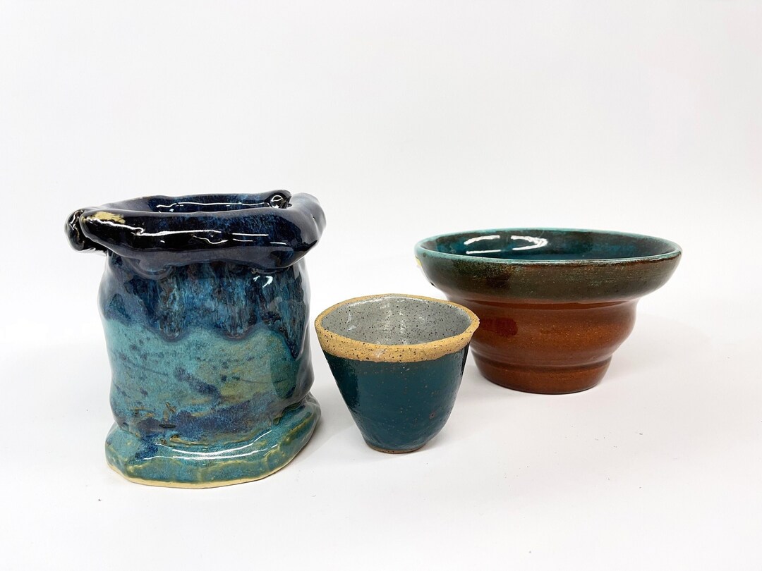 Vintage Studio Pottery Set, Beach House Decor, Beach House Pottery ...