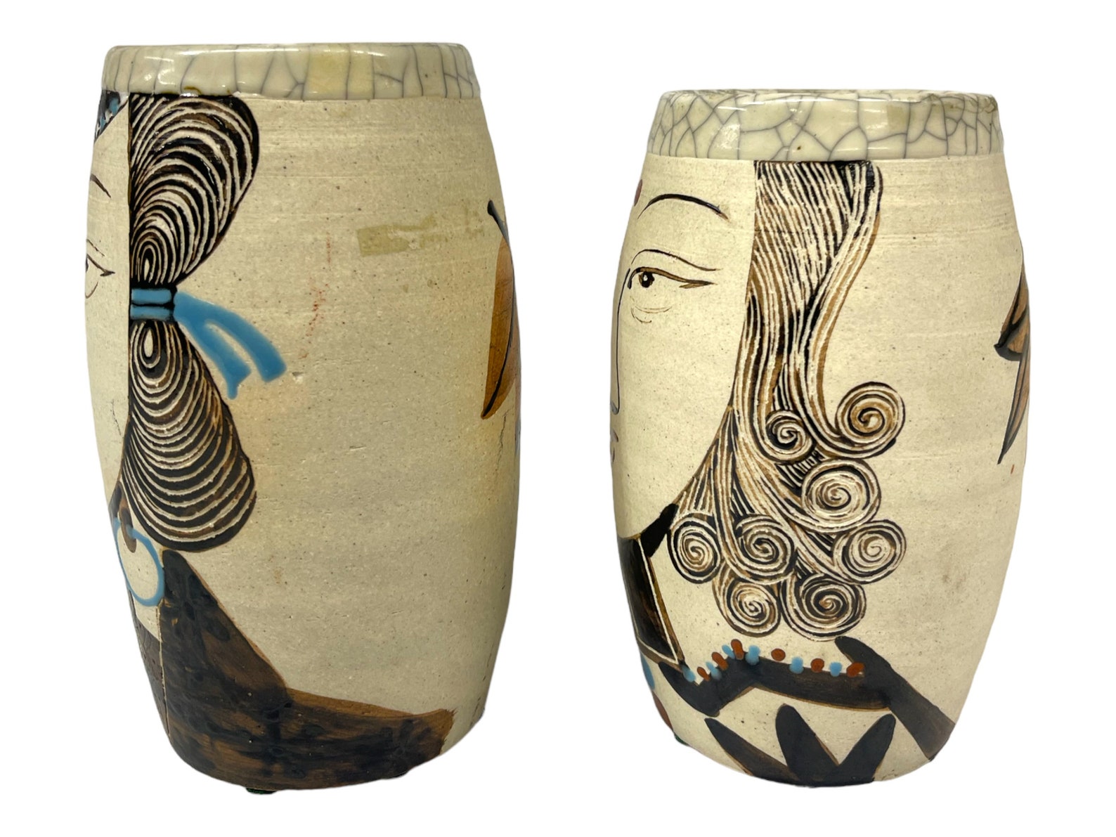 Vintage Face Vase Pair - Hand Painted Ceramic Man Woman Vases, Unique ...