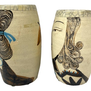 Vintage Face Vase Pair - Hand Painted Ceramic Man Woman Vases, Unique ...