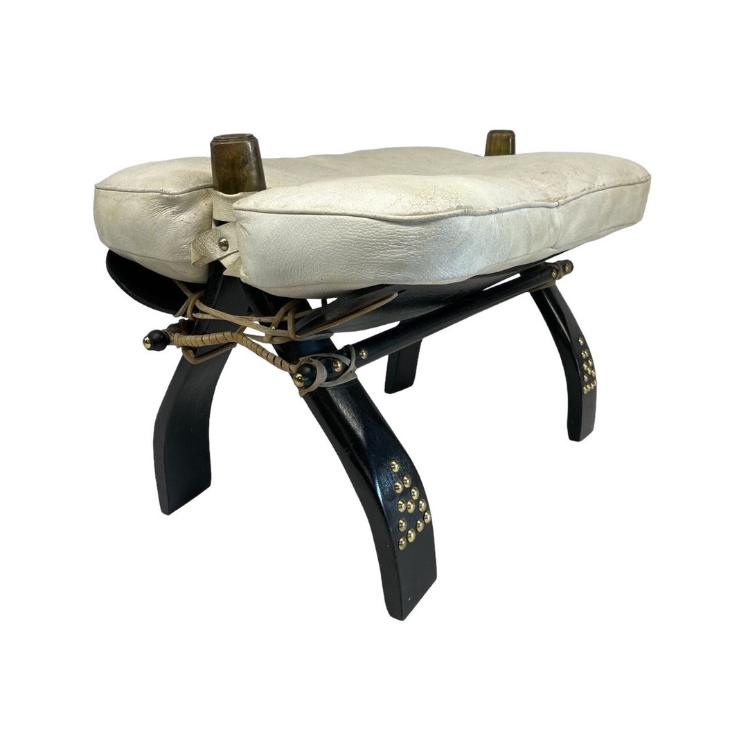 Vintage Camel Saddle Foot Stool, Camel Saddle, Wood and Leather Stool ...