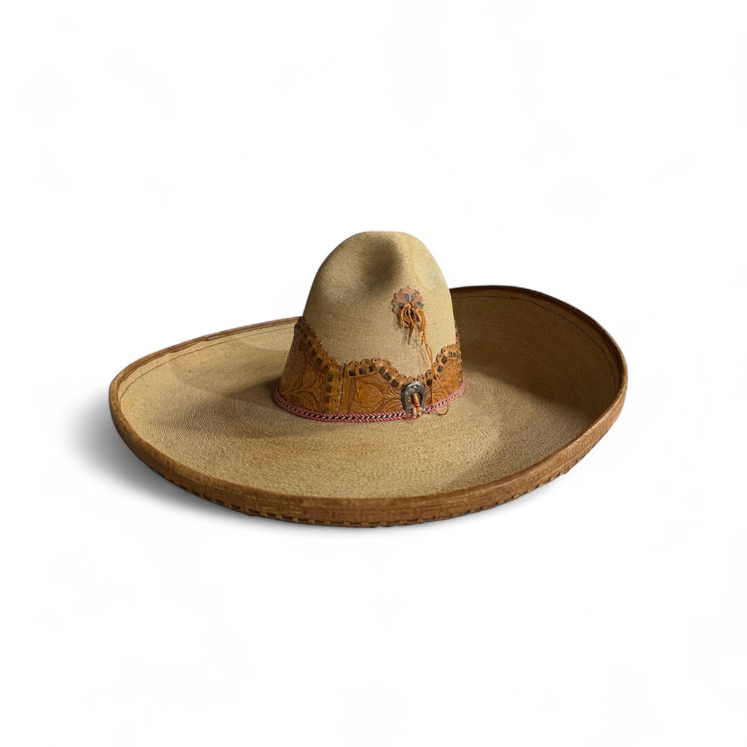 Vintage Alberto Chavez Sombrero - High Crown Western Hat, Leather Trim ...