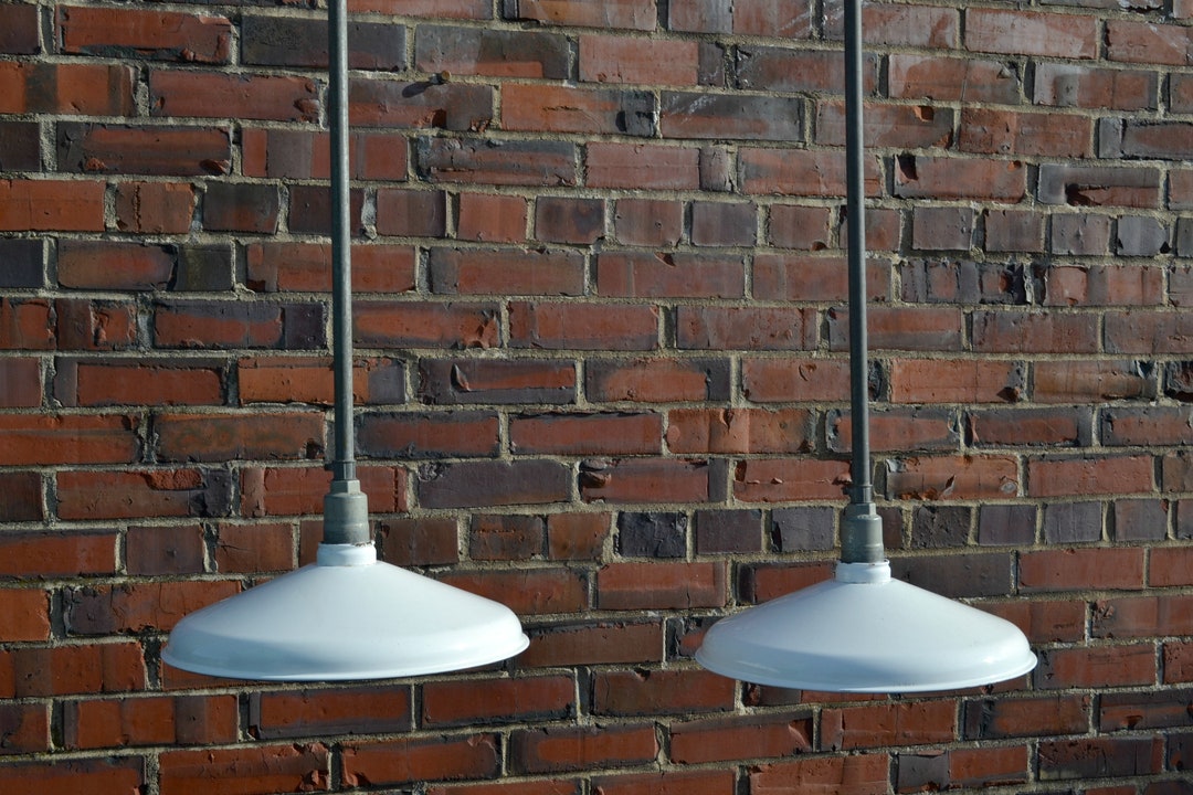 Vintage Enamel Lights Pair, Industrial Pendant Light, Enamel Pendant ...