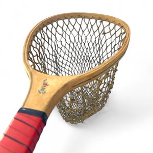 Vintage Trout Fishing Net - Wood Frame, Red Handle, Collectible Fishing ...