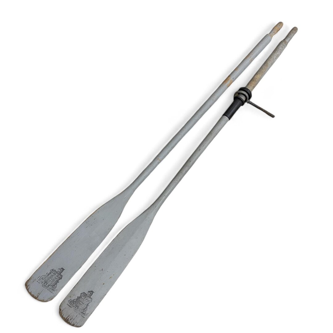 Vintage Wooden Boat Oars Pair Grey Weathered Oar With Oar Lock, Beach ...