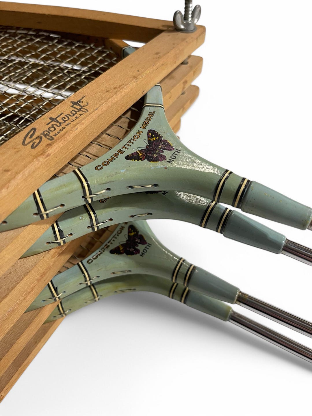 Vintage Wooden Badminton Rackets - Sportcraft Moth Set 4 With Wood ...