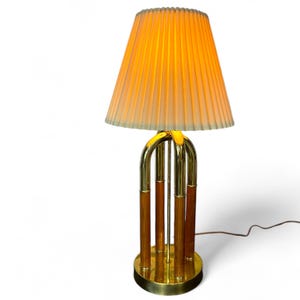 Vintage Designer Clover Lamp - Mid Century Arched Brass Tube and Wood ...