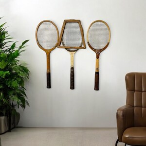 Vintage Wooden Tennis Racket Set of 3 - Game Room Wall Decor, Gifts for ...